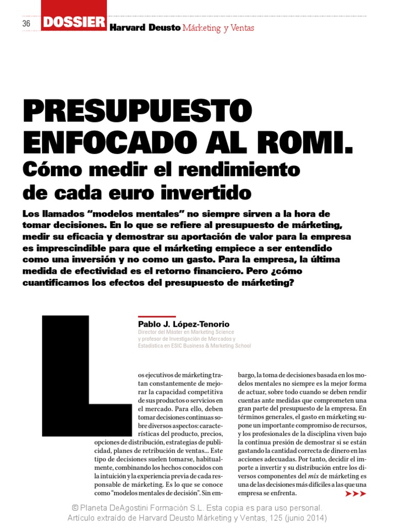 Presupuesto Enfocado Al ROMI. | PDF | Marketing | Presupuesto