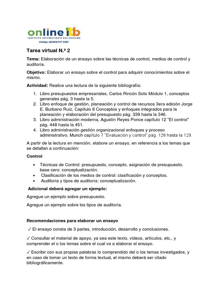 Tarea Virtual N.º 2 ADMIN II | Descargar gratis PDF | Auditoría | Contralor