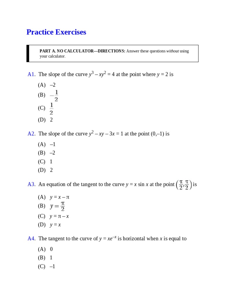 Derivative Practice Exercises | PDF | Tangent | Area