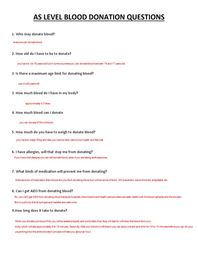 Blood Donation Questions | PDF | Bleeding | Blood Donation