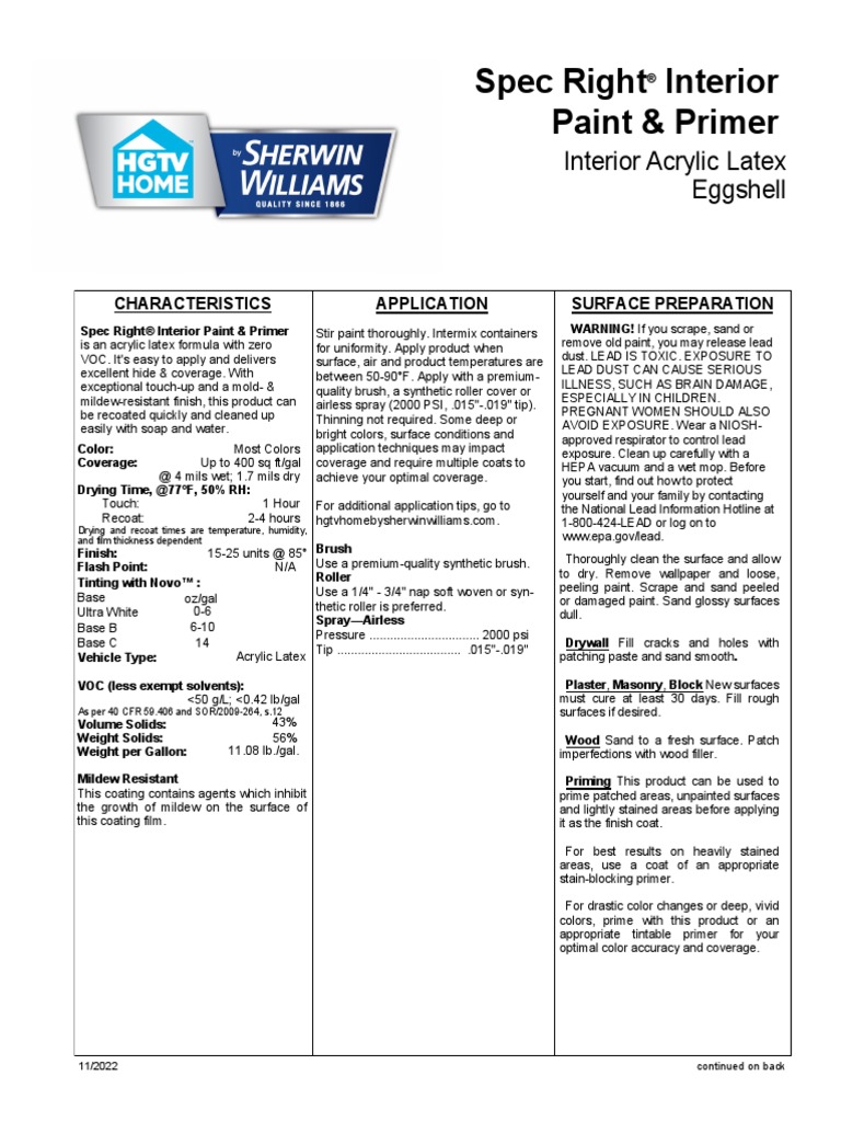 Spec Right Eggshell | PDF | Paint | Acrylic Paint