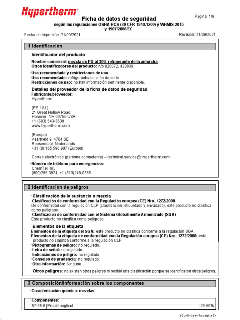 Hypertherm 30 PG Torch Coolant ES | PDF | Agua | Administración de ...