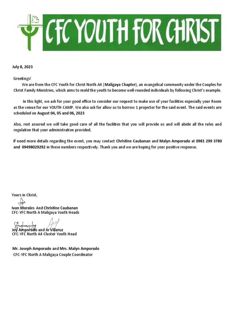 Youth Camp Letter For Venue Updated | PDF