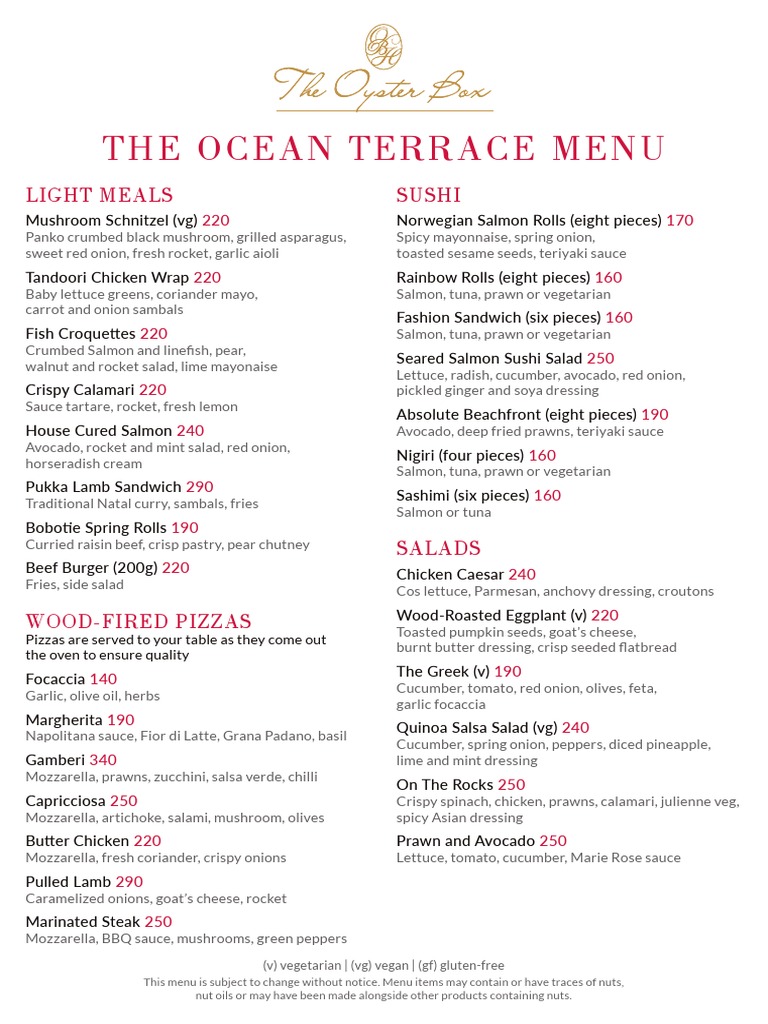 The Ocean Terrace Main Menu | PDF | Sushi | Salad