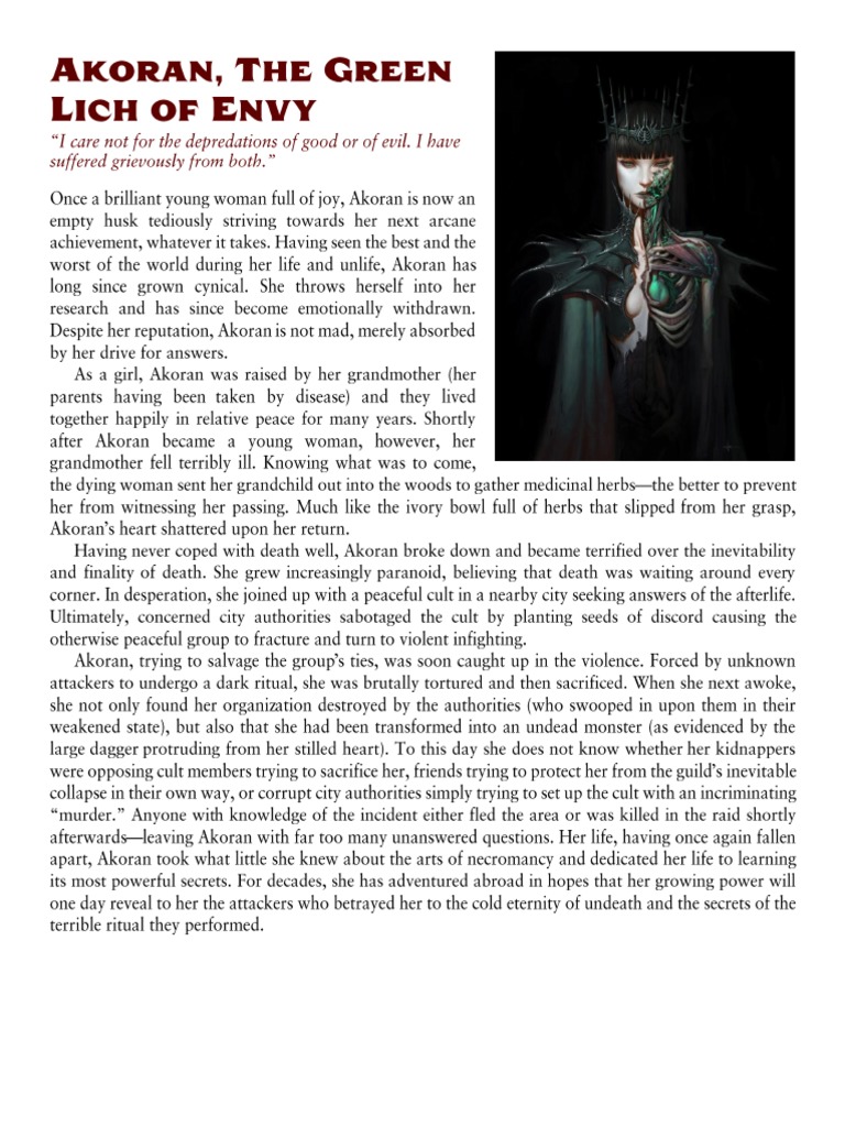 Akoran (14th-Level Human Lich Reanimator) | PDF