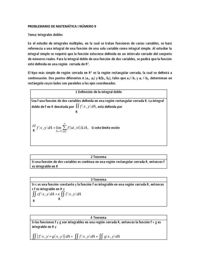 Problemario de Matemática I Número 9 | PDF | Integral | Función (Matemáticas)