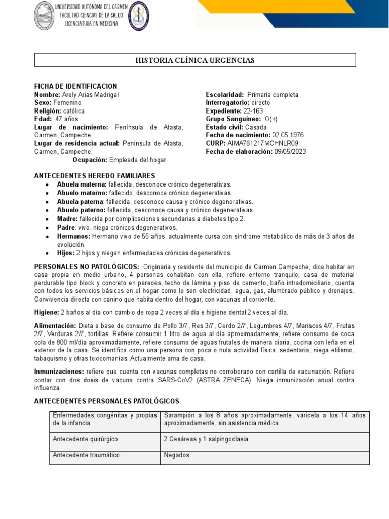 Ficha Clínica de Arely Arias Madrigal | PDF | Medicina CLINICA ...