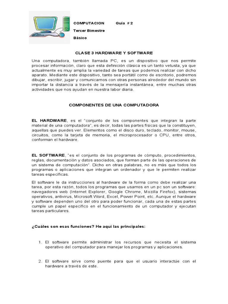 GUIA #2 COMPU. Basico | PDF | Hardware de la computadora | Software