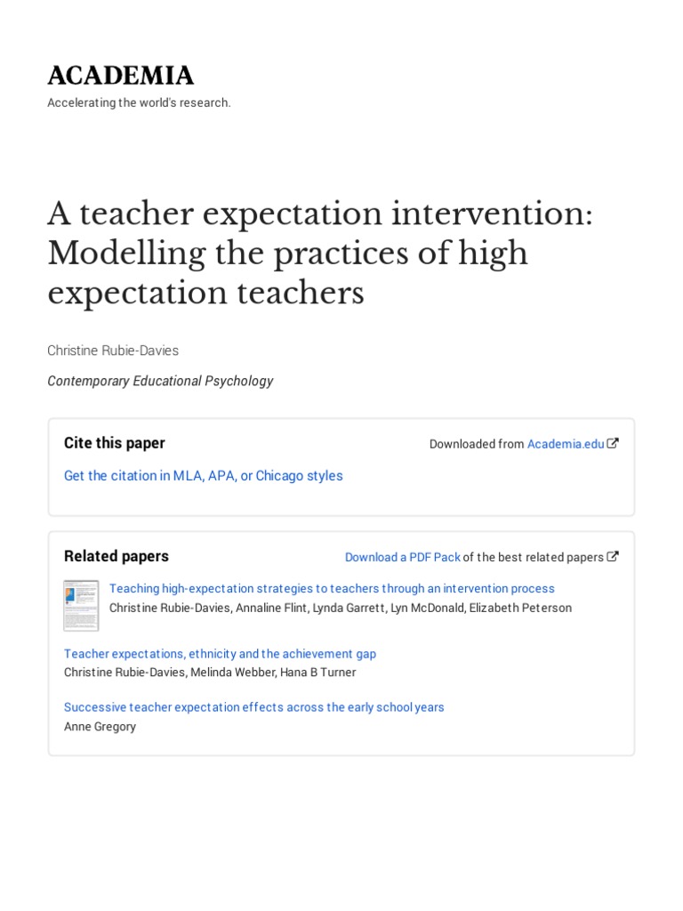 A Teacher Expectation Intervention | PDF | Teachers | Educational ...