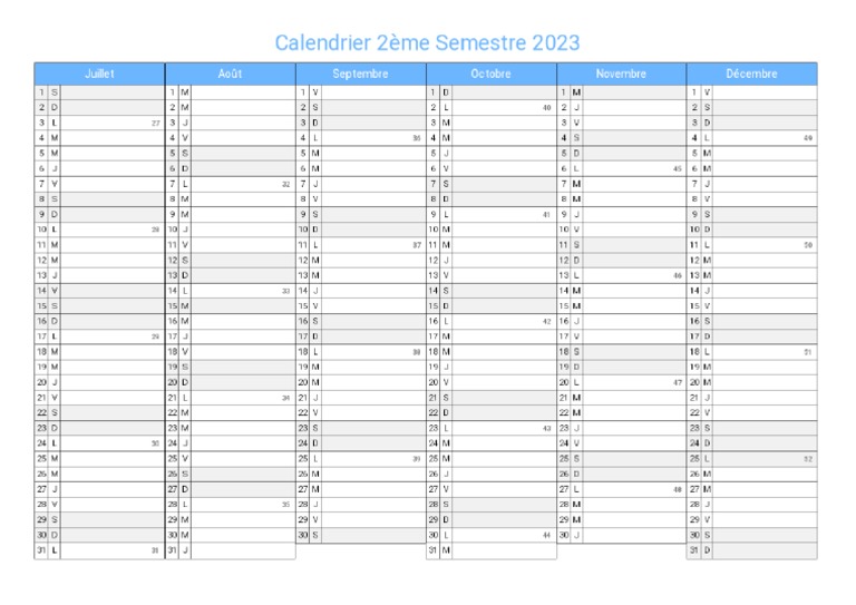 Calendrier 2023 2eme Semestre | PDF