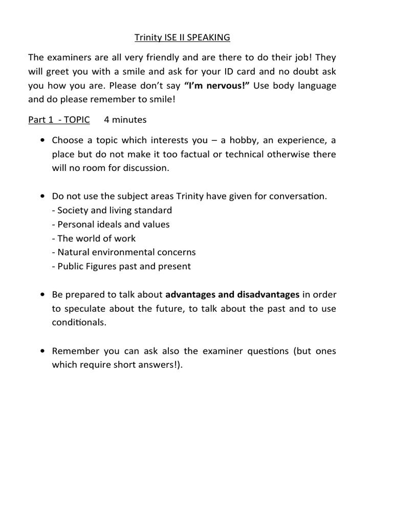 Trinity Ise II Speaking | PDF | Conversation | Grammatical Tense