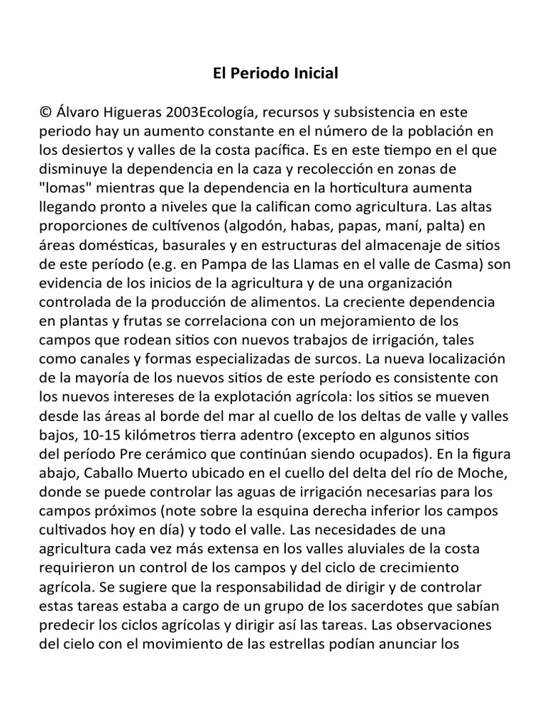 El Periodo Inicial, Ceramica y Economia | PDF | Agricultura | Riego