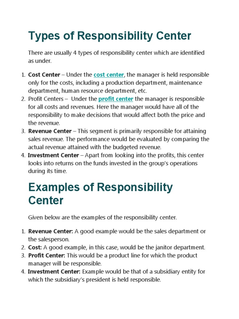Types of Responsibility Center and BREAK EVEN | PDF | Economies | Business