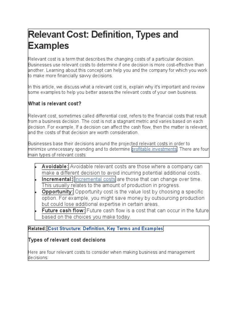 Relevant Cost Complete | PDF | Cost | Opportunity Cost
