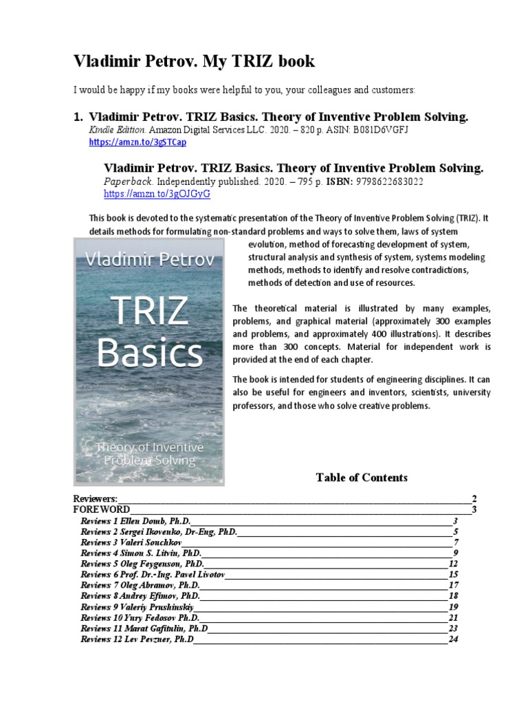 Vladimir Petrov. My TRIZ Book | Download Free PDF | Cognition | Science