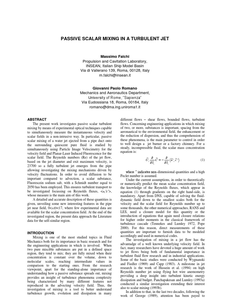 Turbulent Jet Mixing Analysis | PDF | Turbulence | Reynolds Number