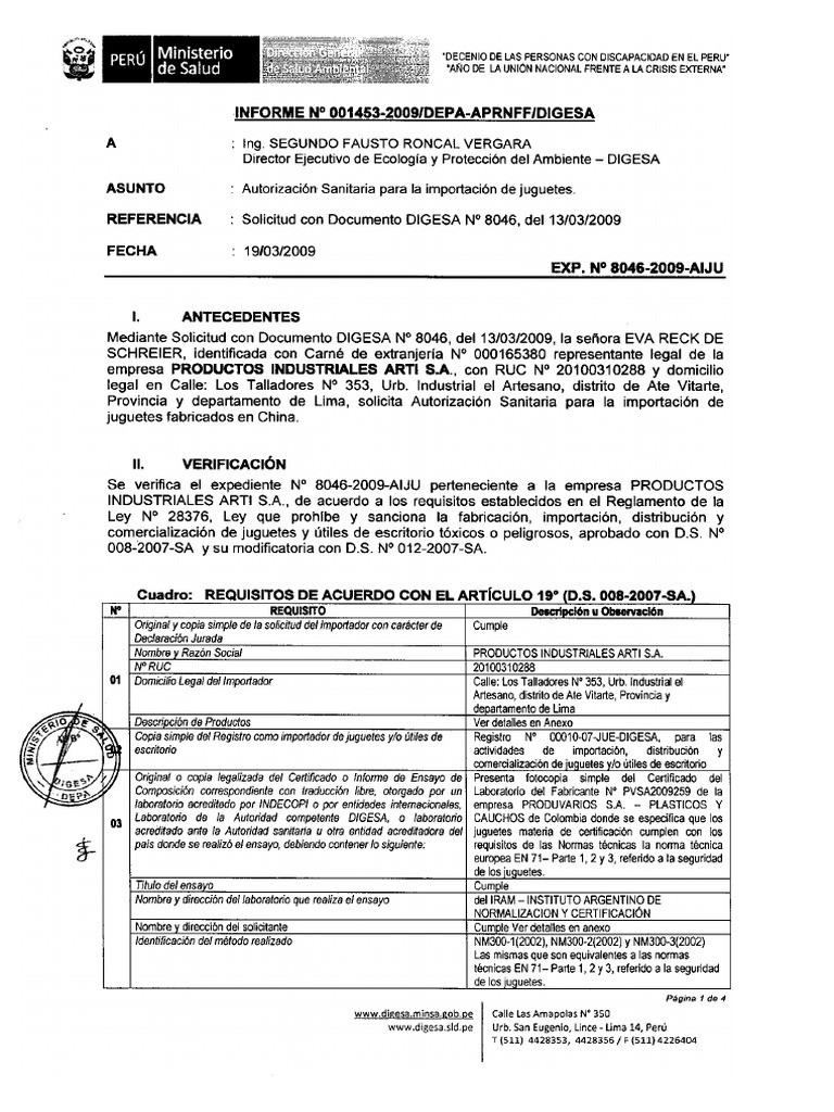 Digesa Importacion de Juguetes Laboratorio | PDF