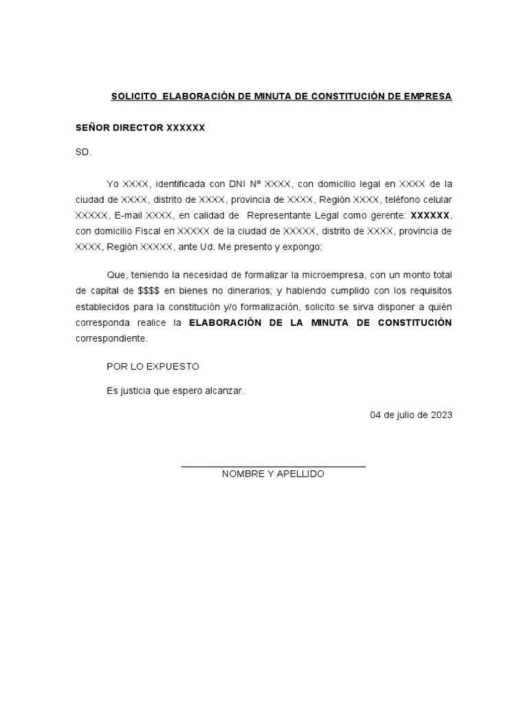 Modelo Solicito Elaboración de Minuta | PDF