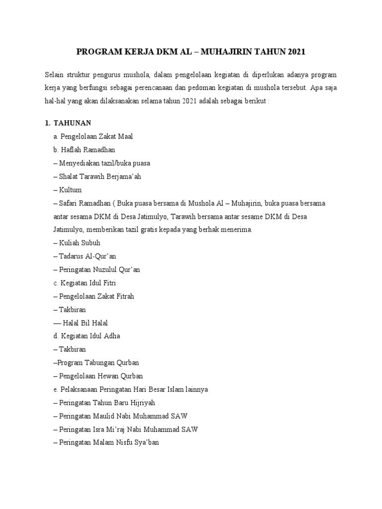 Program Kerja DKM Al - Muhajirin Tahun 2021 | PDF | Perjalanan