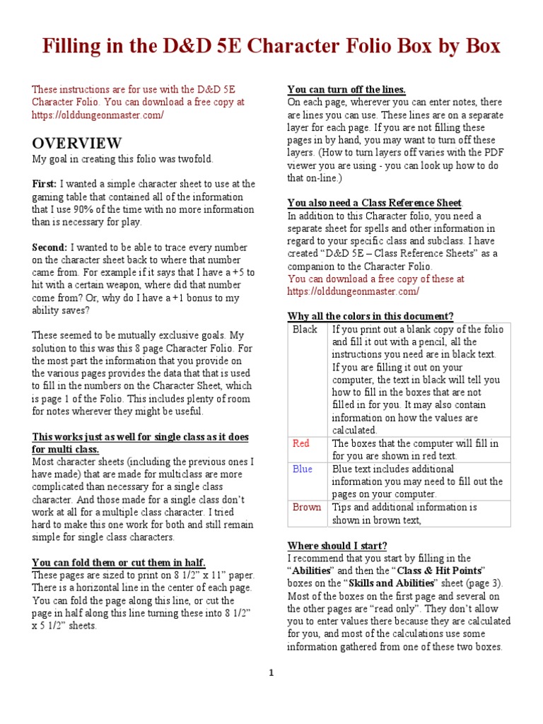 DND 5e Character Folio Box by Box - v2 | Download Free PDF | Fantasy ...
