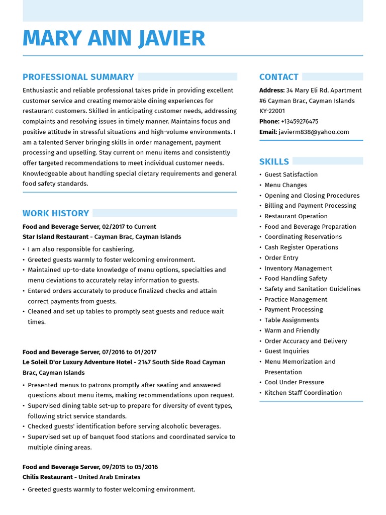 Mary Ann Javier Resume For 2023 | PDF | Waiting Staff | Menu