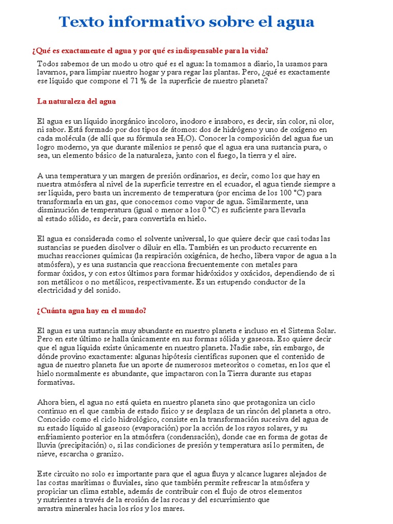 Texto Informativo Sobre El Agua | PDF | Agua | Tierra