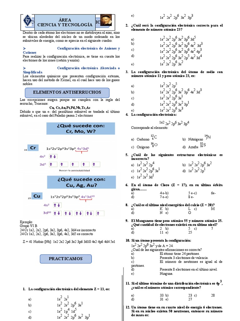 Configuración Electrónica de Átomos y Iones | PDF | Configuración ...