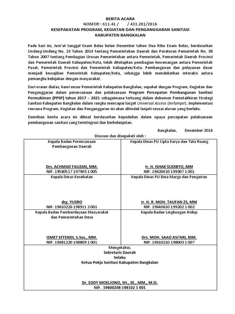 Berita Acara Kesepakatan SSK BKL | PDF | Sains & Matematika