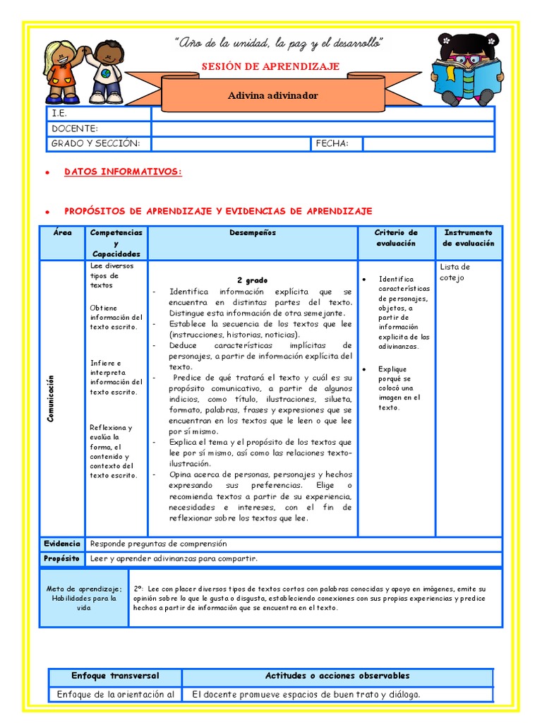 2º E2 S2 Sesion D1 Com Adivina Adivinador | PDF | Aprendizaje | Evaluación