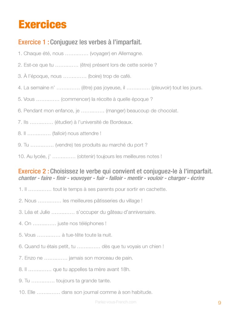 Imparfait - Formation - Utilisations - Exercices | PDF
