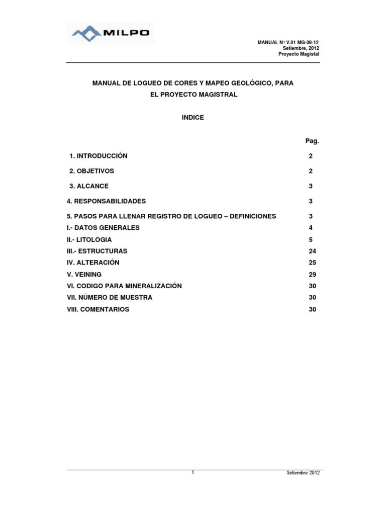 1) Manual de Logueo | PDF | Minerales | Caliza