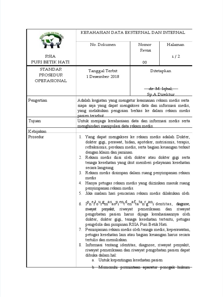 Sop Kerahasiaan Data Eksternal Dan Internal | PDF