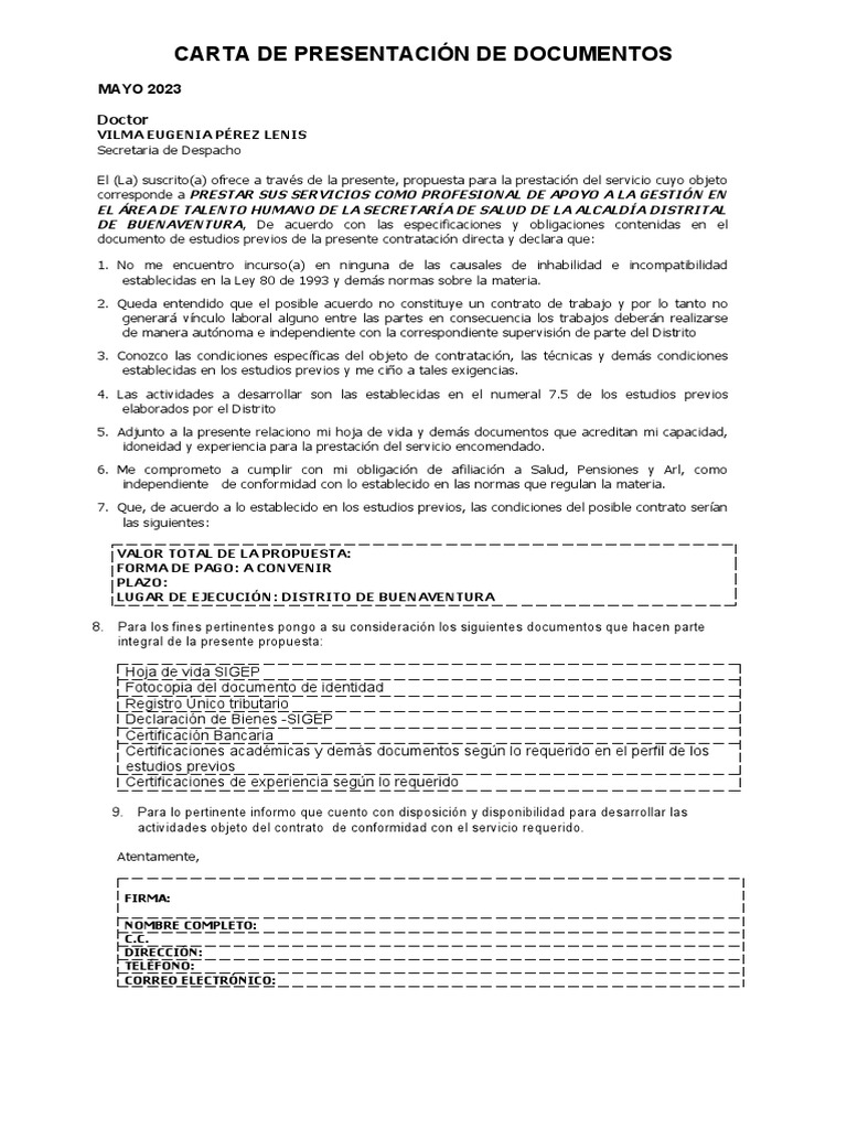 Carta de Presentacion de Documentos | PDF