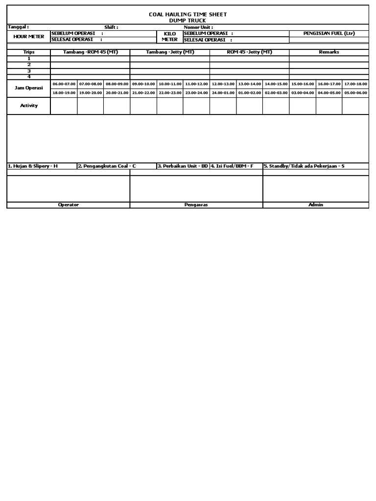Coal Hauling Time Sheet Template | PDF