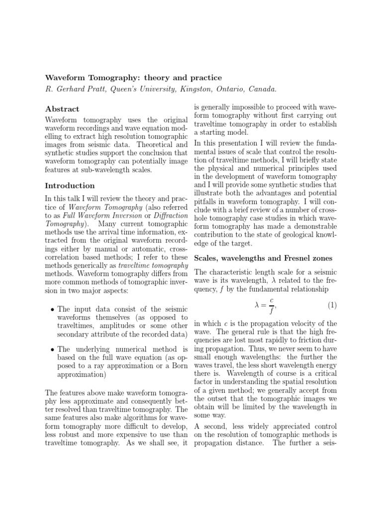 2015 - Waveform Tomography - Theory and Practice - Pratt | PDF | Wavelength | Waves