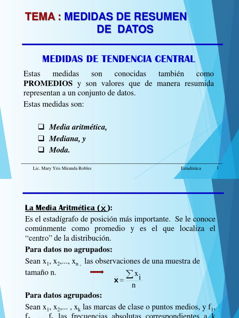 TEMA - MEDIDAS DE RESUMEN DE DATOS - 1A.Parte | PDF | Mediana | Cuantil