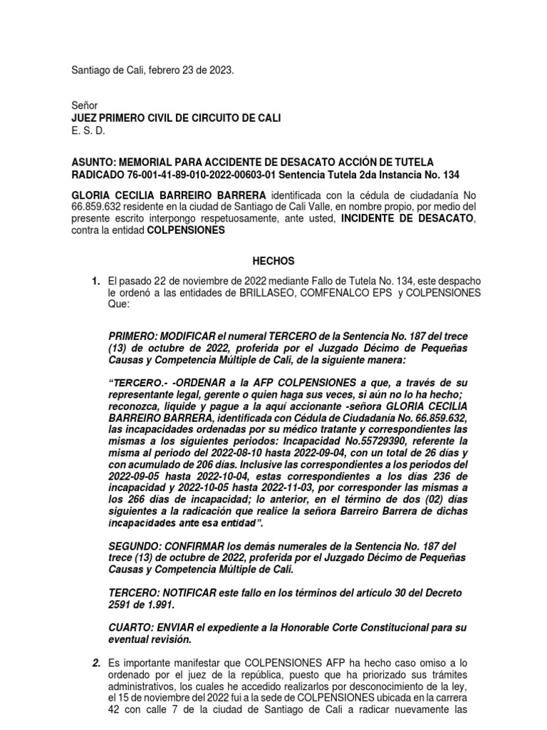 Incidente de Desacato por Incapacidades | PDF | Gobierno | Justicia