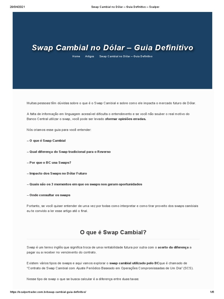 Entendendo o Swap Cambial no Dólar | PDF | Swap (finanças) | Taxa de câmbio