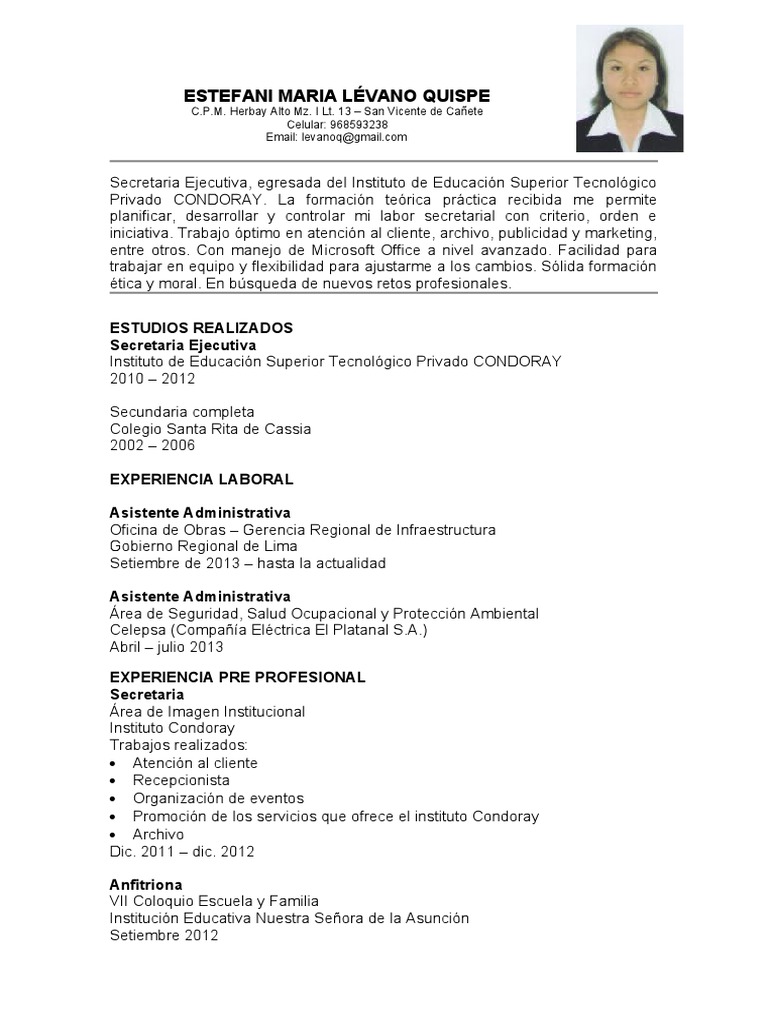 Estefani Lévano: Secretaria Ejecutiva | PDF