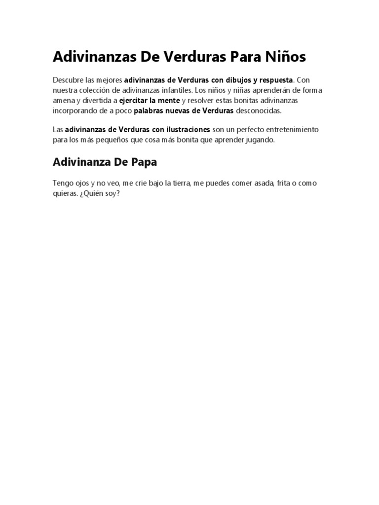 Adivinanzas de Verduras para Niños | PDF | Imaginación | Creatividad