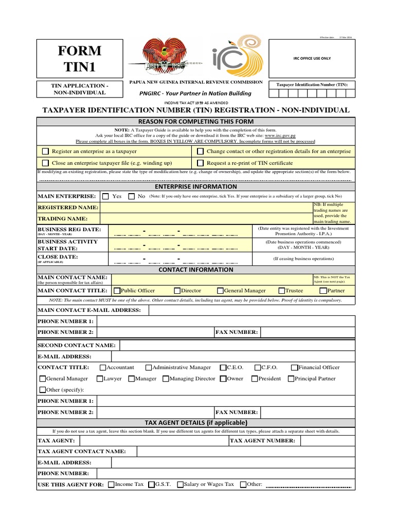 TIN Application for Non-Individuals in PNG | PDF | Identity Document ...