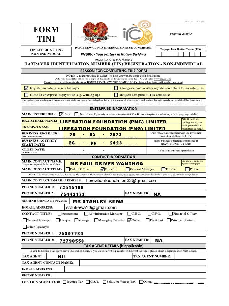 Tin1 Non Individual Tin Application Pdf Identity Document Partnership