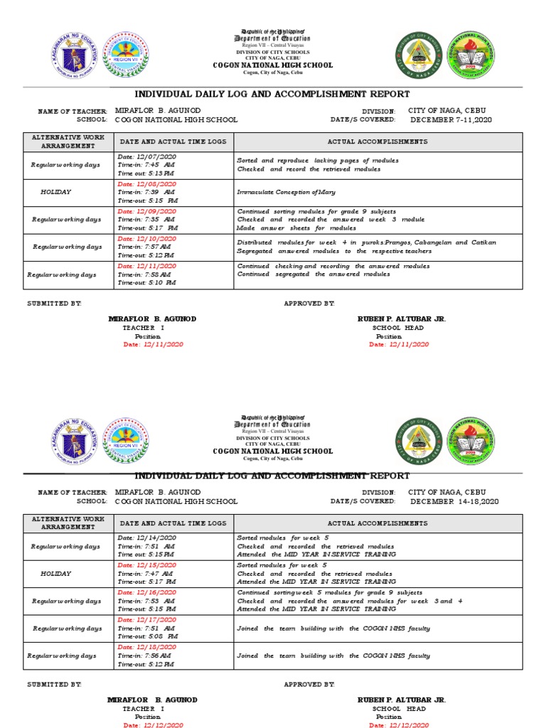 Teacher's Daily Log: Dec 2020 | PDF | Philippines