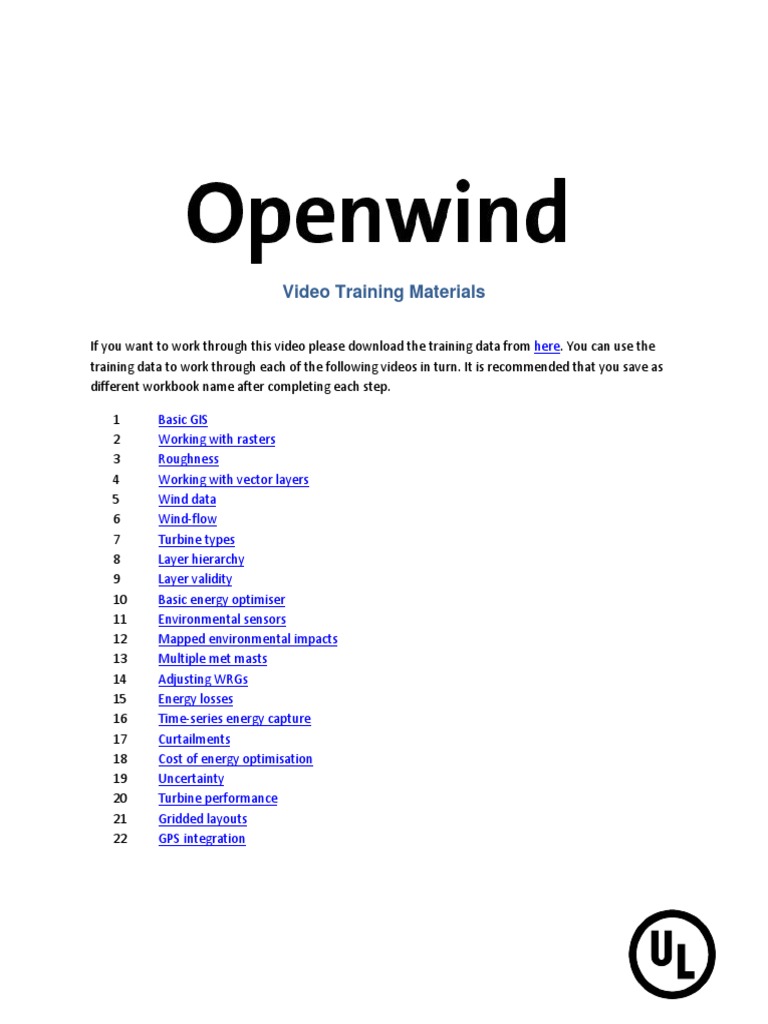 Open Wind Video Training Materials | PDF
