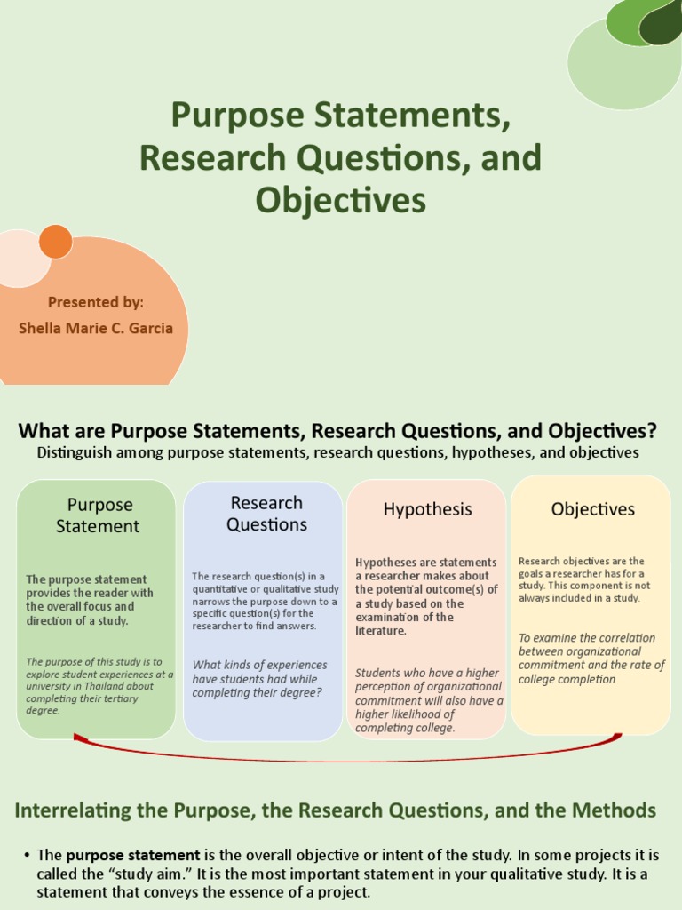 Purpose of Statement, Research Questions and Objectives | PDF ...