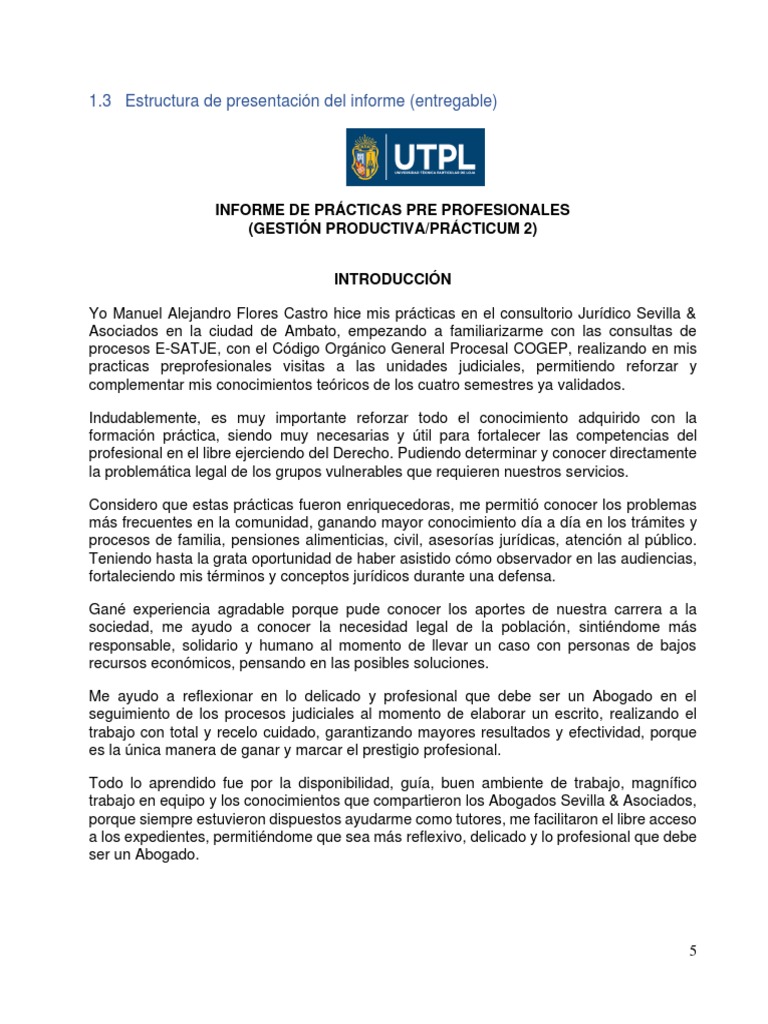 Entregable 1 - Flores A - Pág 1-29 - Carátulas e Informe Práctica Pre Profesionales-05 | PDF