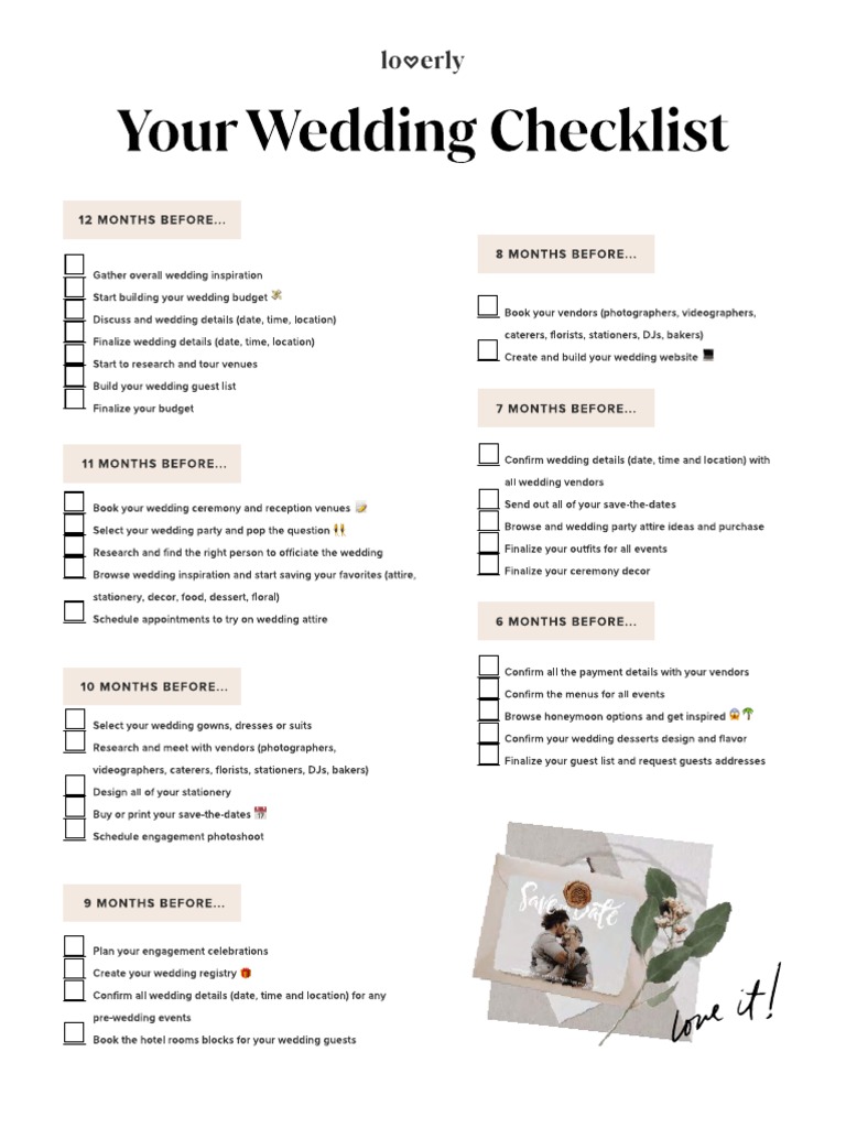 Loverly Free Wedding Planning Checklist - Fillable | PDF