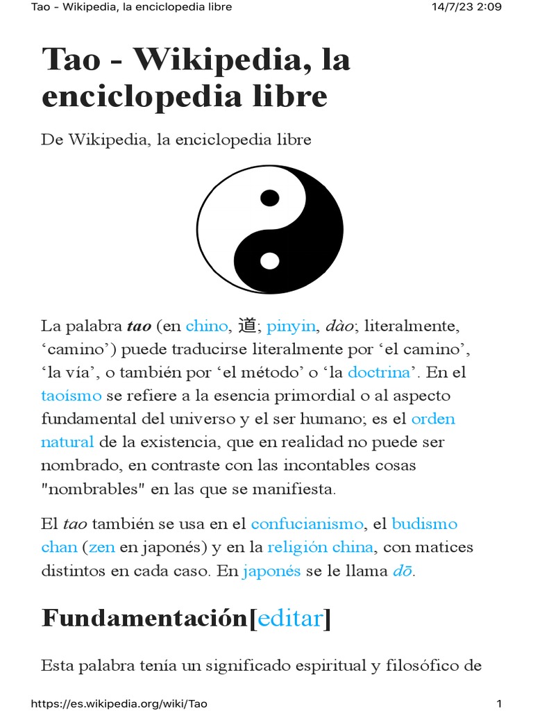 Tao - Wikipedia, La Enciclopedia Libre: Fundamentación | PDF | Tao ...