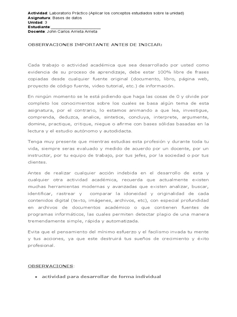 Actividad 4 - BD1 | PDF | SQL | Bases de datos