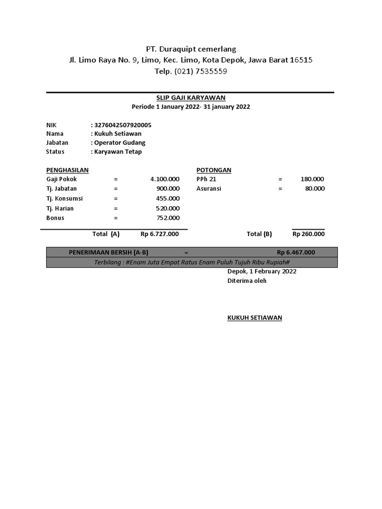 PT. Duraquipt Cemerlang Jl. Limo Raya No. 9, Limo, Kec. Limo, Kota ...